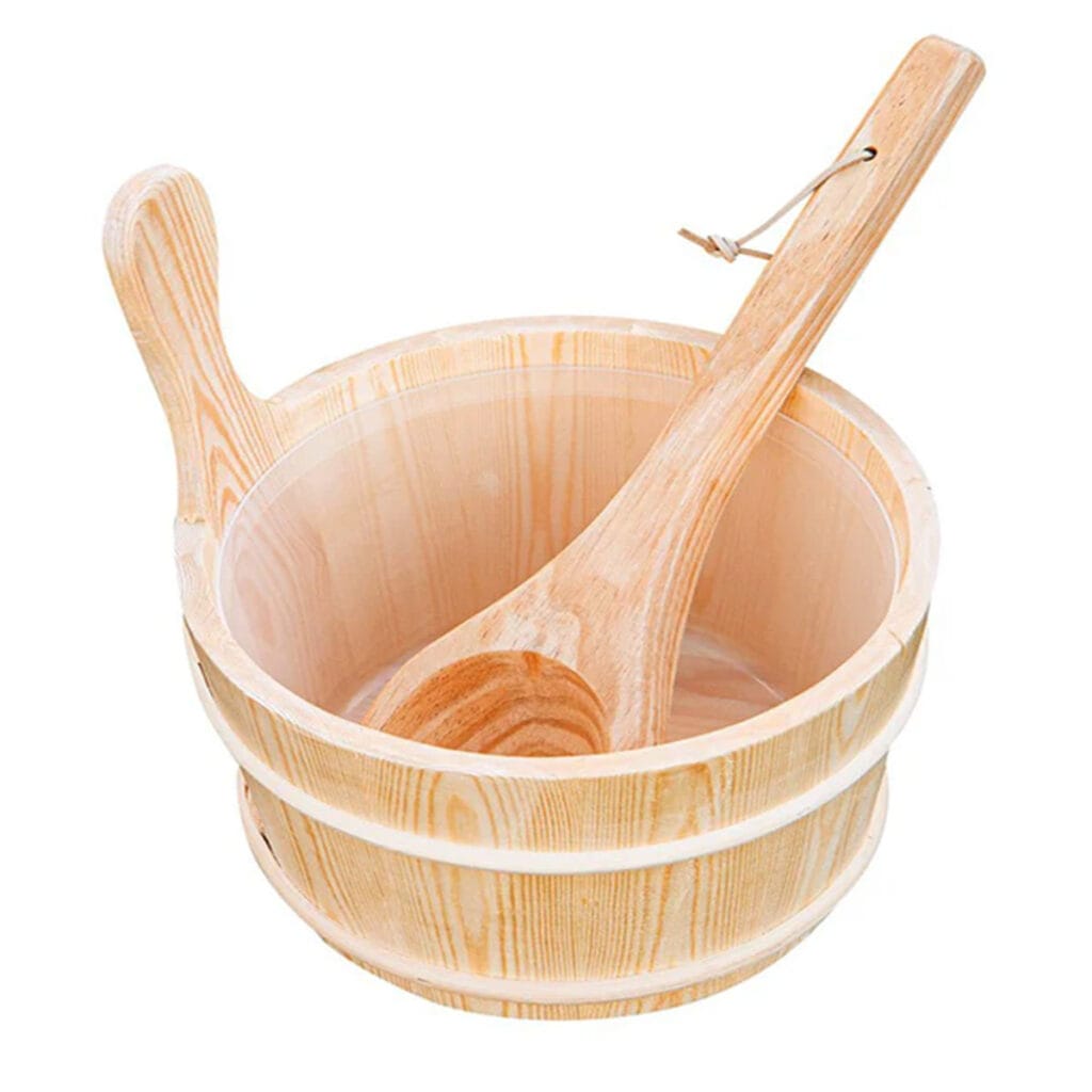 Wooden Sauna Bucket and Ladle | Waterproof Liner Included