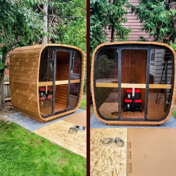 3-Person Thermowood Mini Cube Sauna for Outdoor Spaces